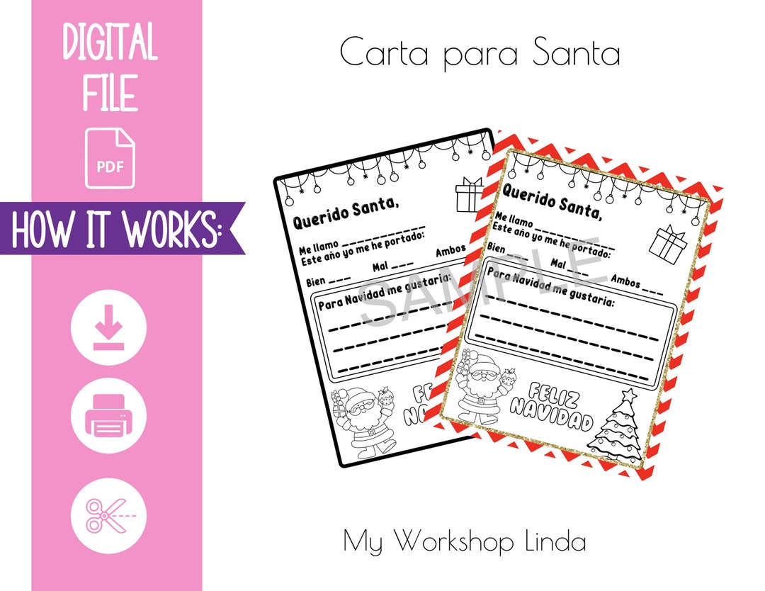 SPANISH Printable Coloring Letter to Santa, Carta Para Santa, Kids ...