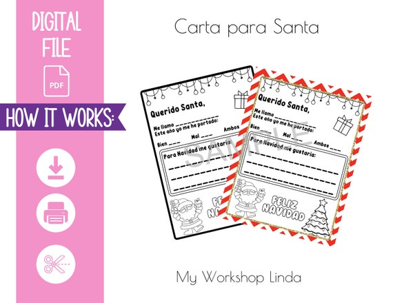 SPANISH Printable Coloring Letter to Santa Carta Para Santa - Etsy