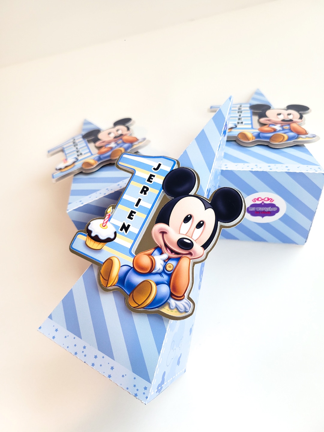 Mickey Mouse Baby First Birthday Party | Personalized Pyramid Favor ...