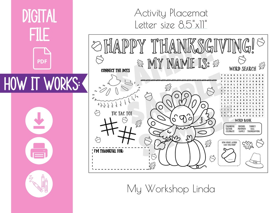Instant Download Party Favor | Thanksgiving Party Activity Sheet ...