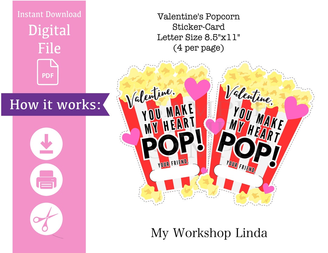 Instant Download Valentine's Popcorn Stickers, Valentine's Day Stickers ...
