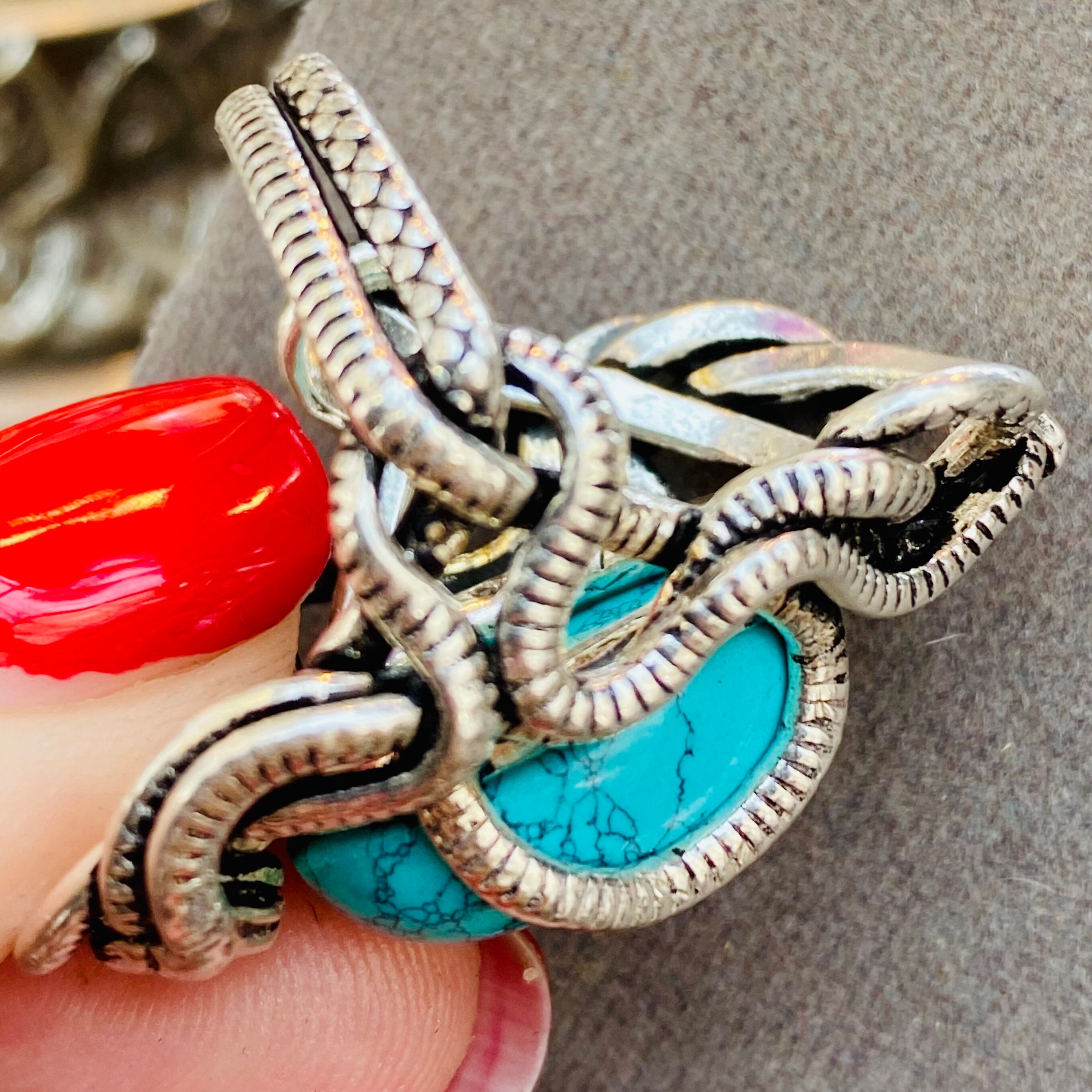 Sterling Silver Snake Turquoise Ring Entwined Serpent Stone - Etsy