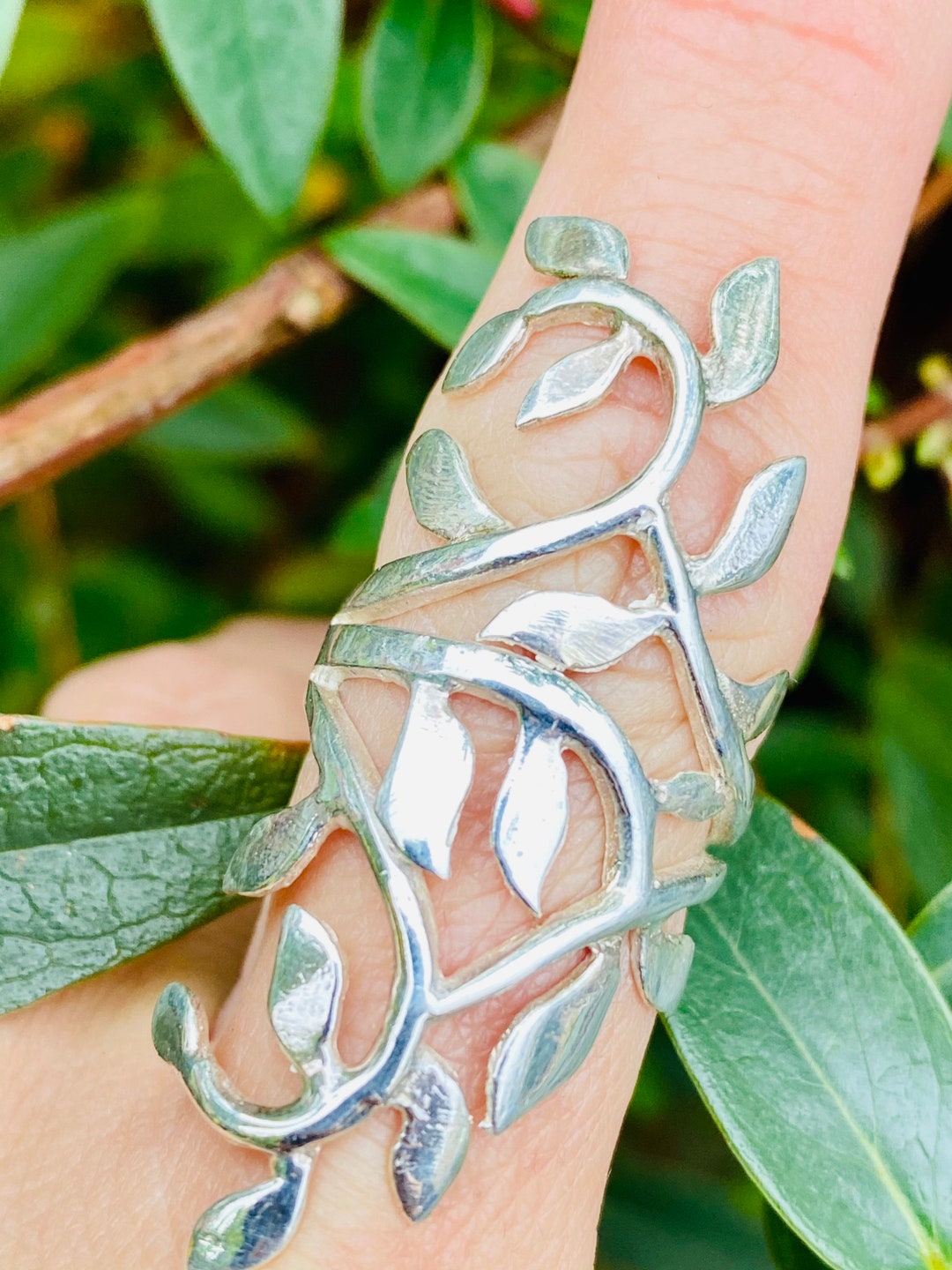 Silver Vine Leaf Long Ring Statement Ring - Etsy