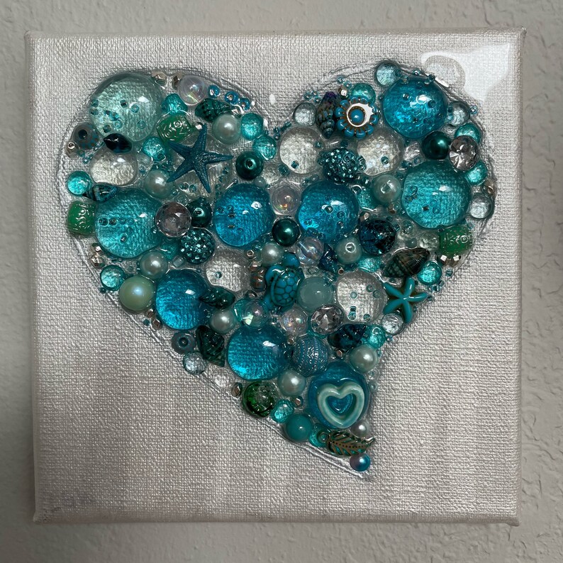 Heart Beach Lover XO Glass/shells/resin Valentine - Etsy
