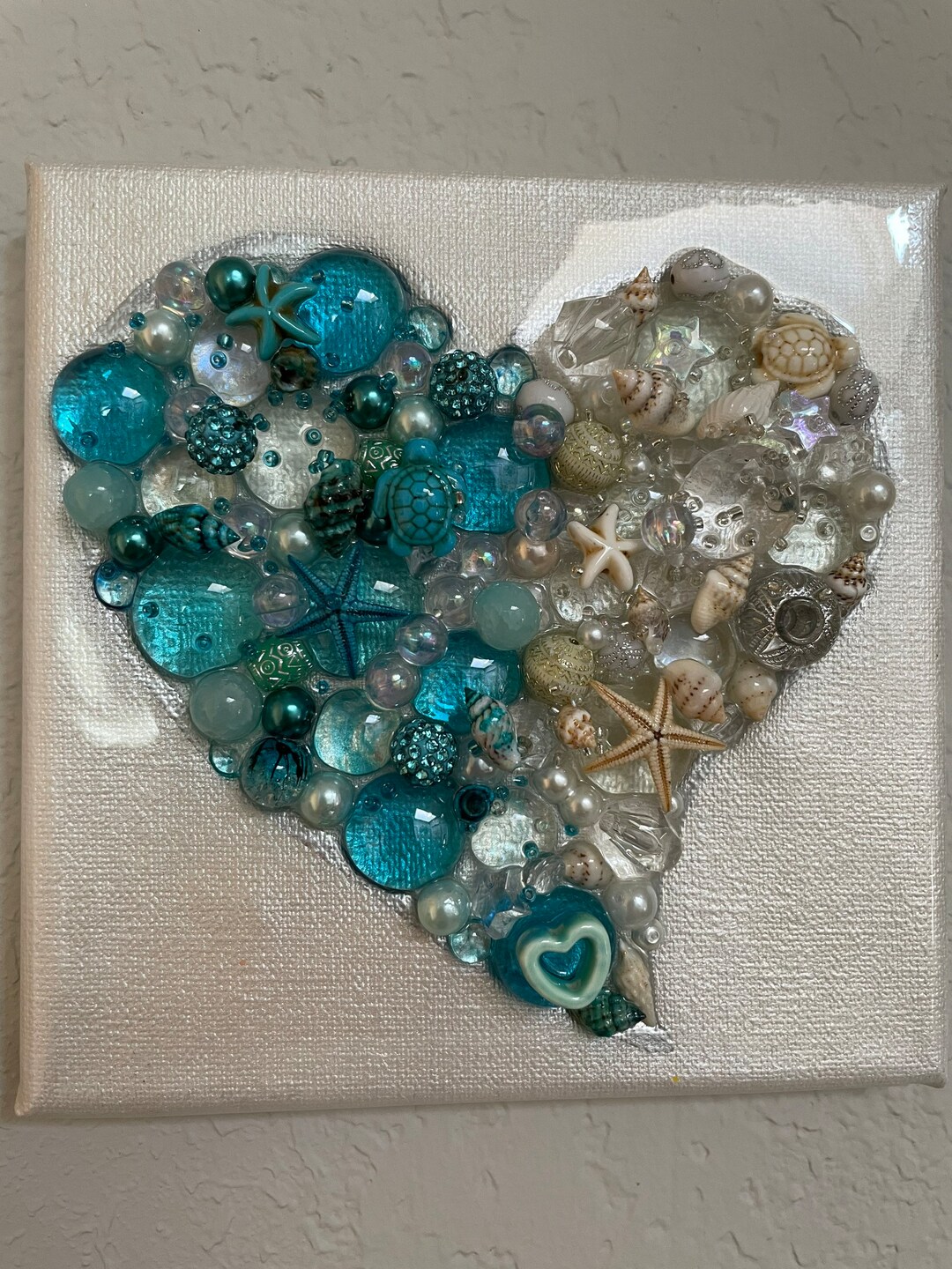 Heart Beach Lover XO Glass/shells/resin Valentine - Etsy
