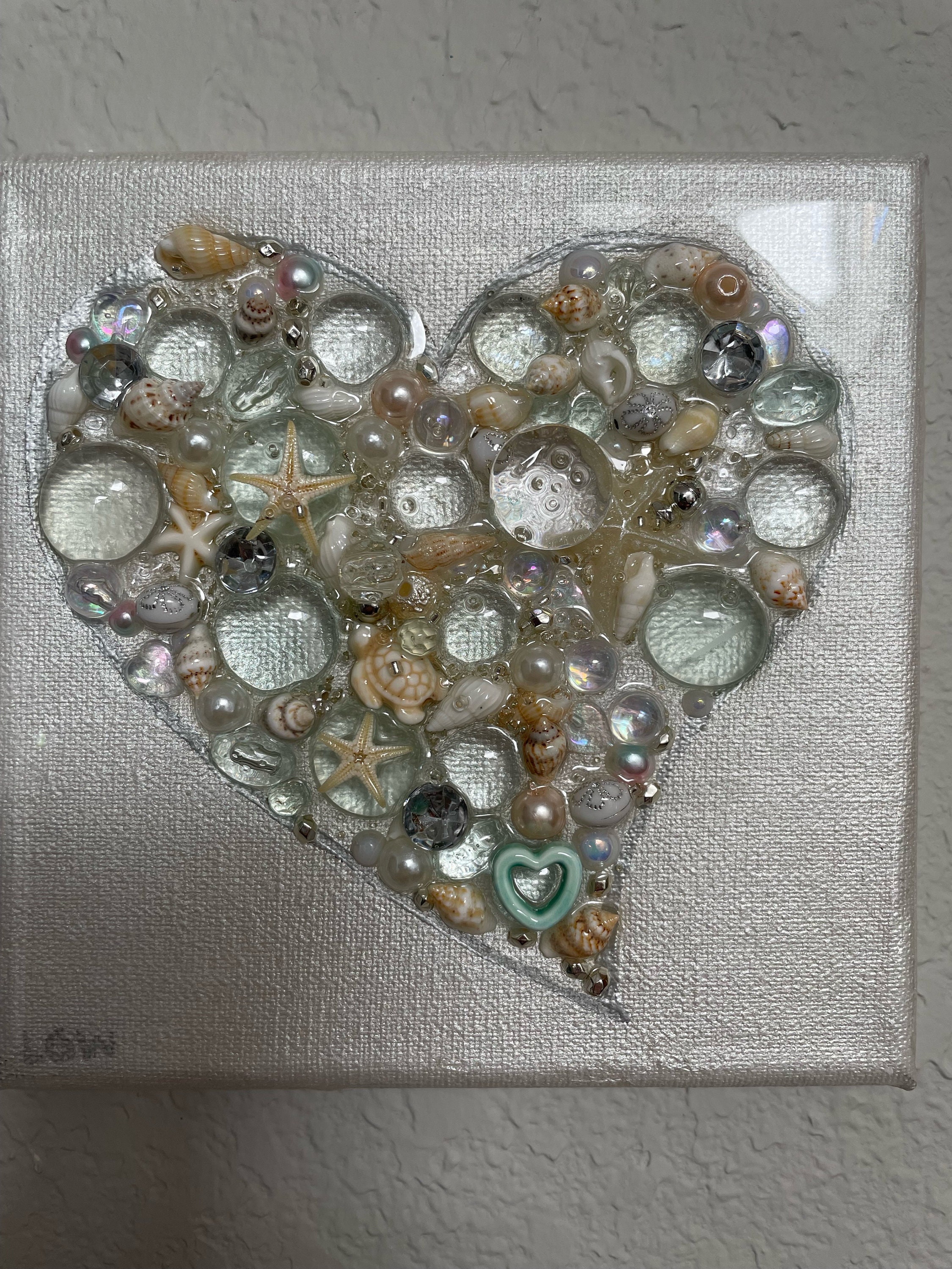 Heart Beach Lover XO Glass/shells/resin Valentine - Etsy