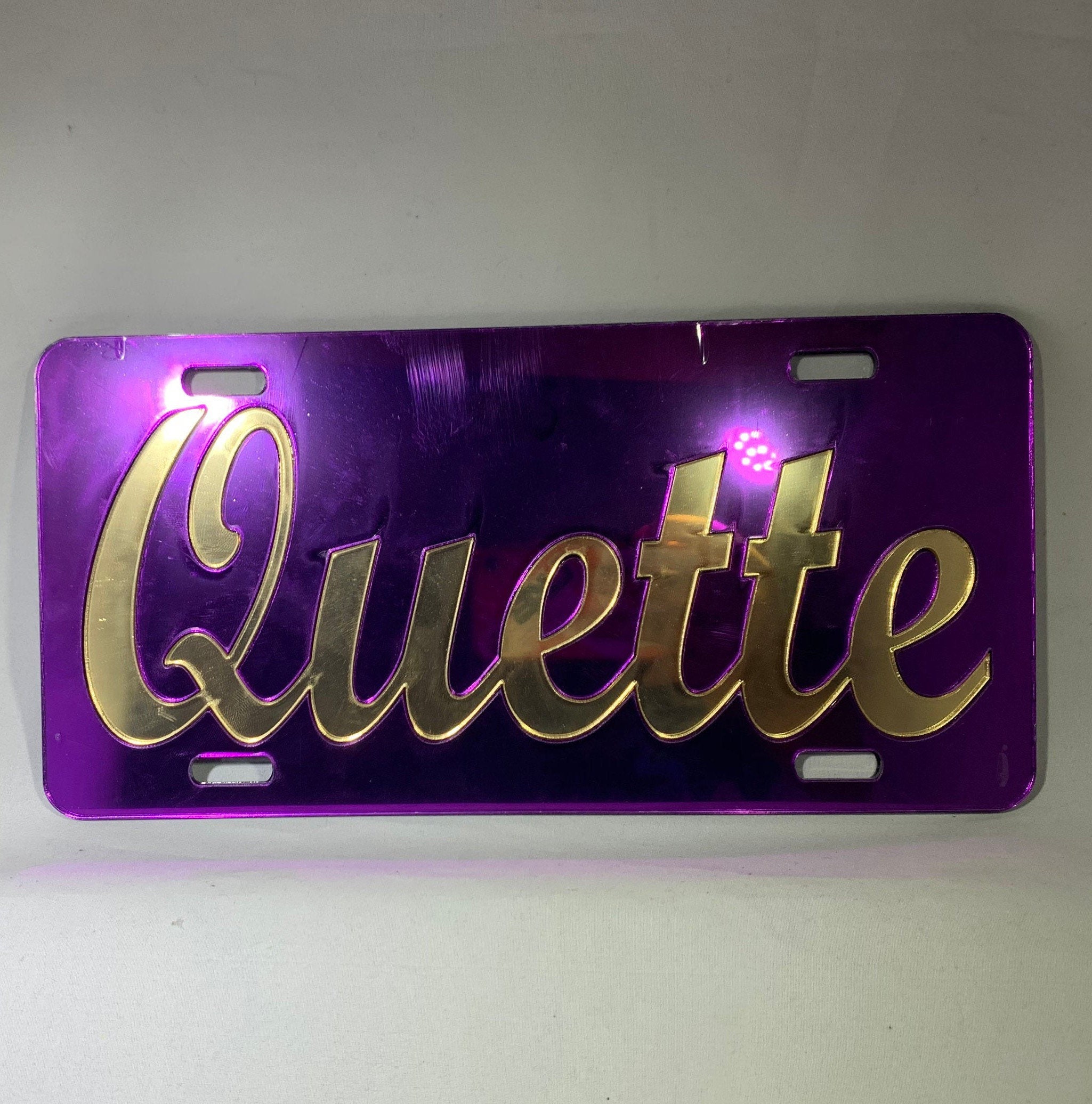 QUETTE License Plate Purple Background Gold Letters - Etsy