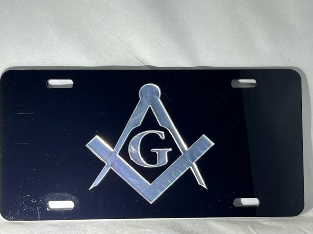 Mason W/ Symbol License Plate- Black Background Mirror Symbol - Etsy
