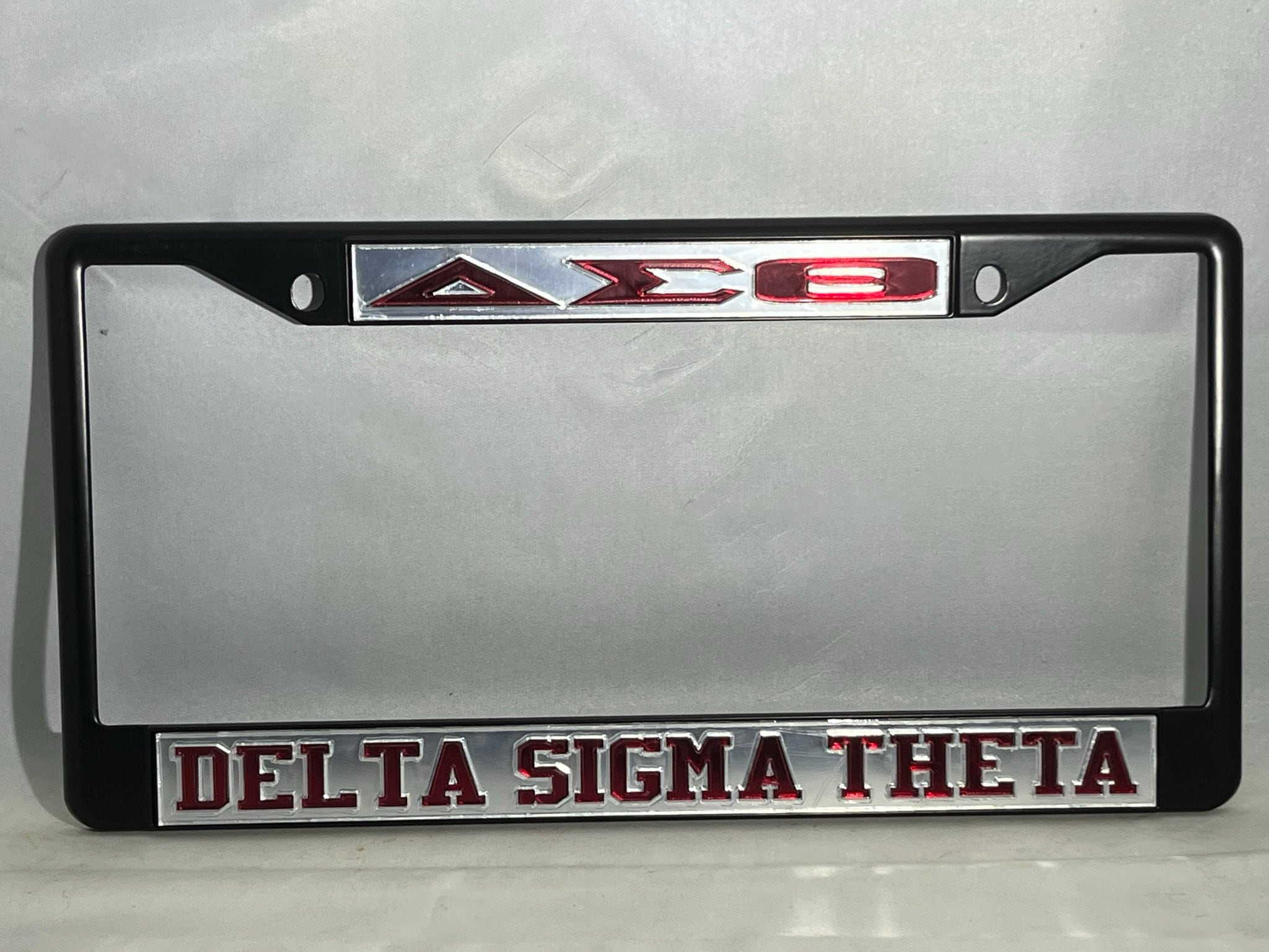DST Delta Sigma Theta Black License Frame Mirror Background Red Letters ...
