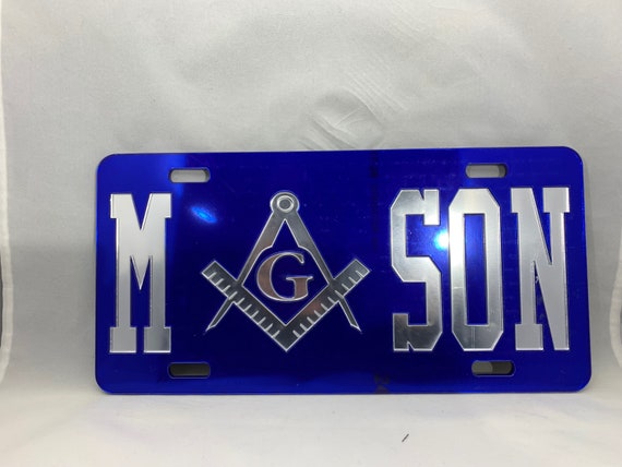 Mason License Plate Blue Background Mirror Letters | Etsy