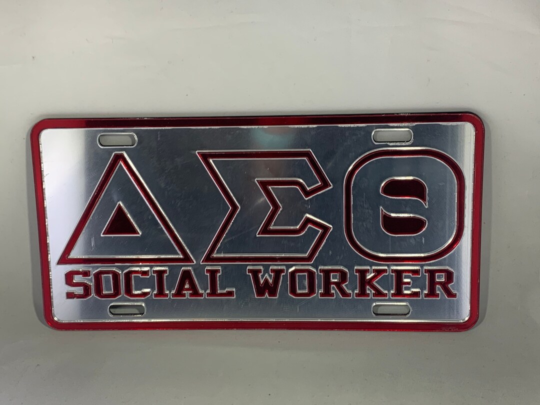 Delta Sigma Theta- Social Worker Plate Mirror Background Red Outlining ...