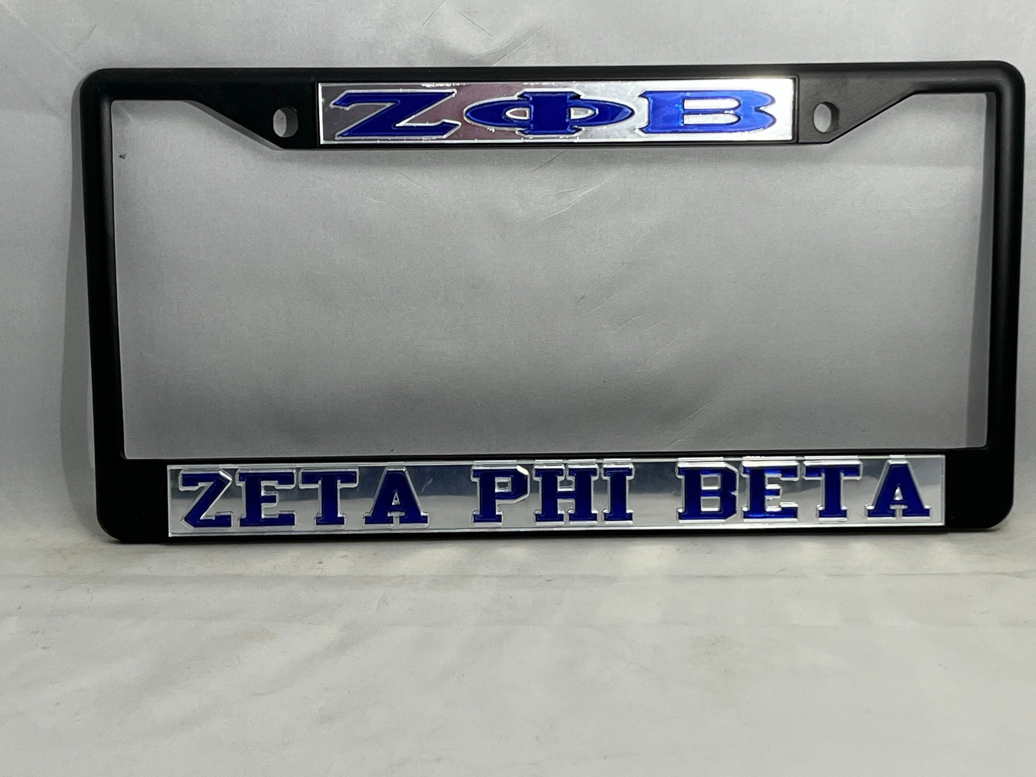 ZPB Zeta Phi Beta Black License Frame- Mirror Background Blue Letters ...