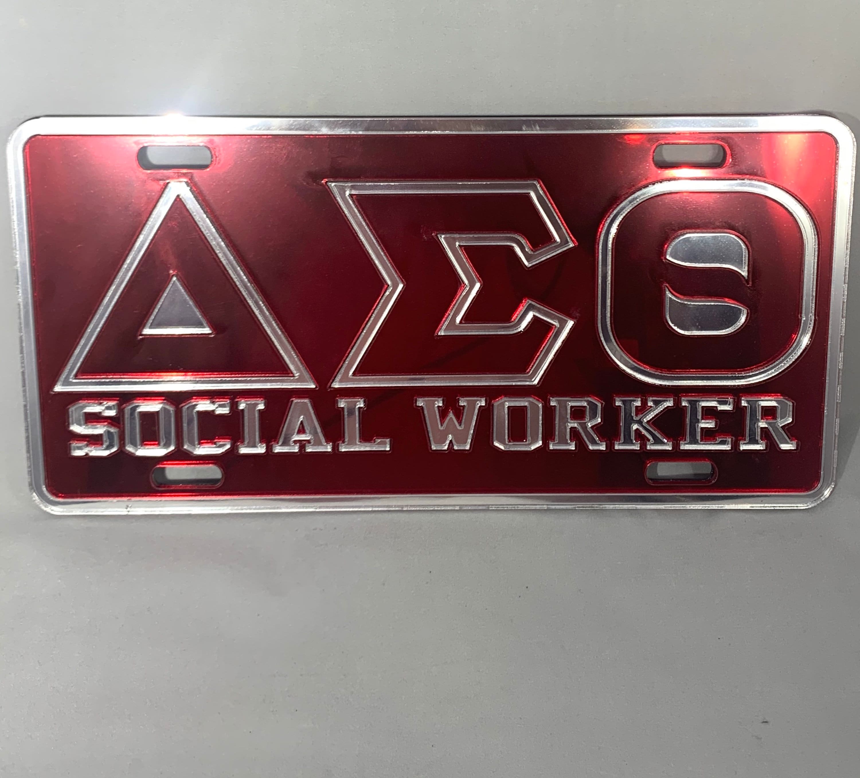 Delta Sigma Theta- Social Worker License Plate Red Background Mirror ...