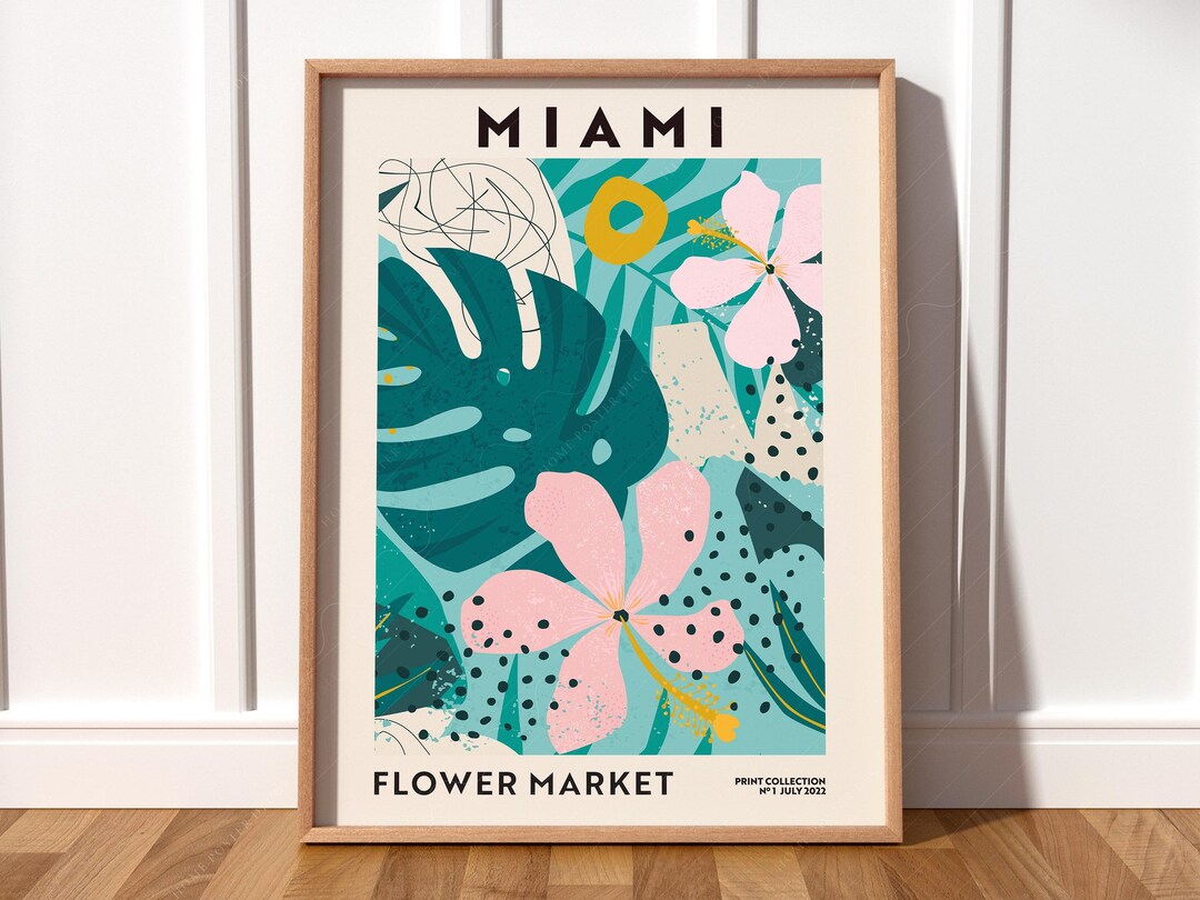 Flower Market Miami, Floral Shop Sign, Florida Poster, Beach Decor ...