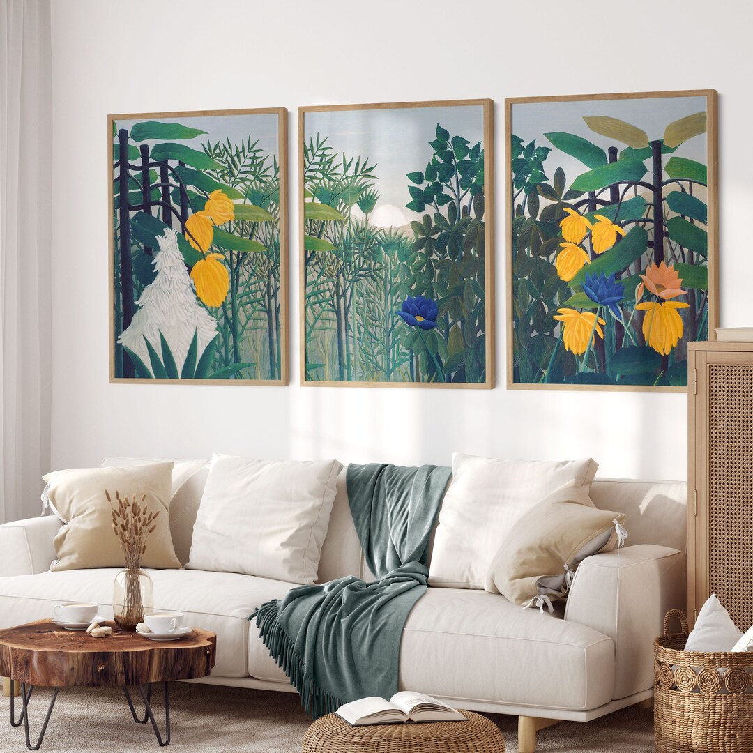Henri Rousseau 3 Piece Wall Art Tropical Forest Above Sofa - Etsy