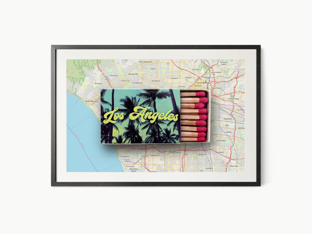 Los Angeles City Map Matchbox Print Santa Monica Hollywood Venice Beach ...