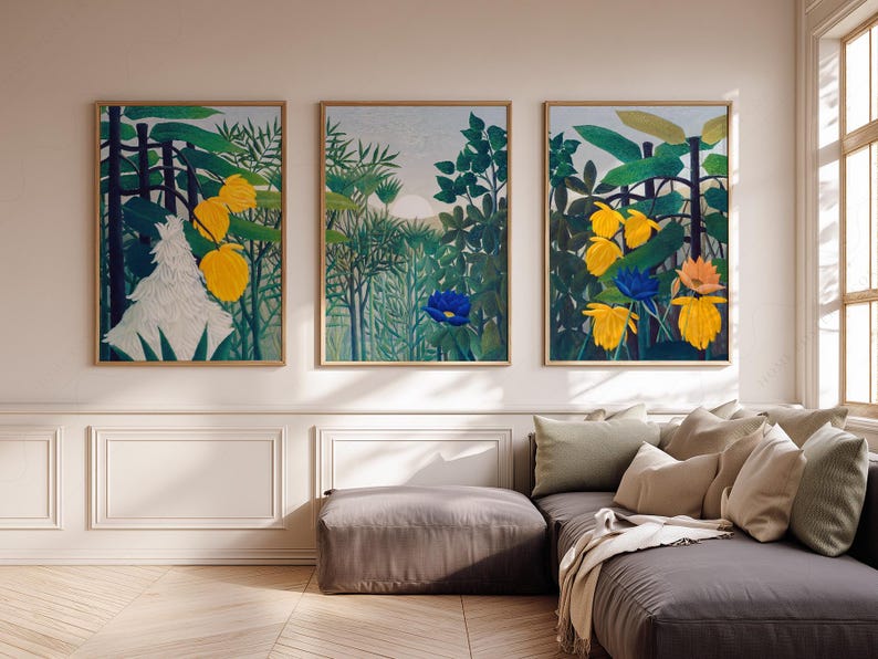 Henri Rousseau, 3 Piece Wall Art, Tropical Forest, Above Sofa Art ...