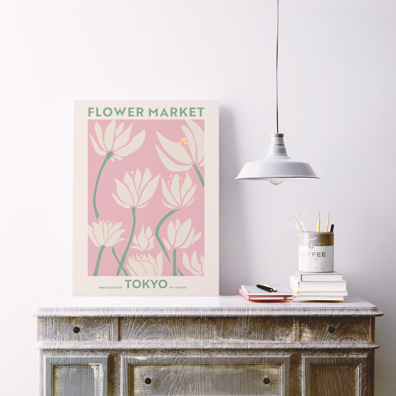 Flower Market Printed Pink Flower Art Spring Print Floral | Etsy