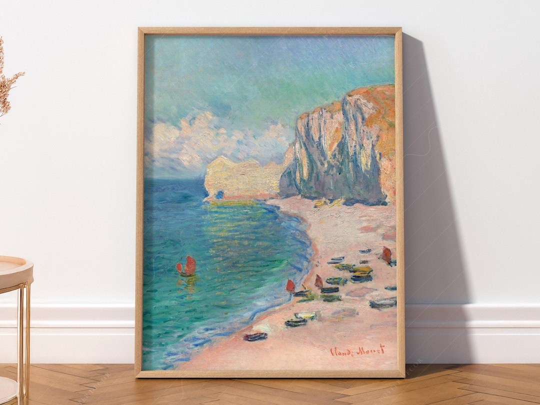Claude Monet, Der Strand und Falaise dAmont, Strandlandschaft, Blick ...