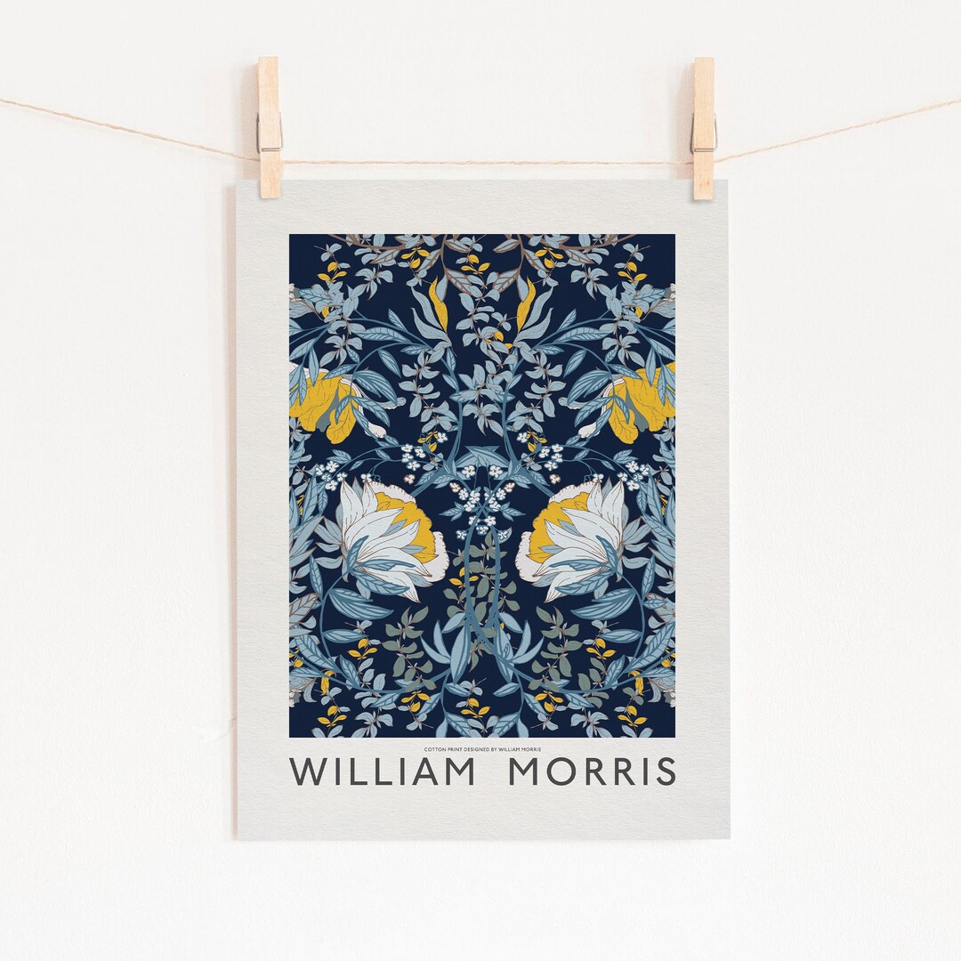 Floral Art Print Vintage Blue Flower William Morris Poster - Etsy