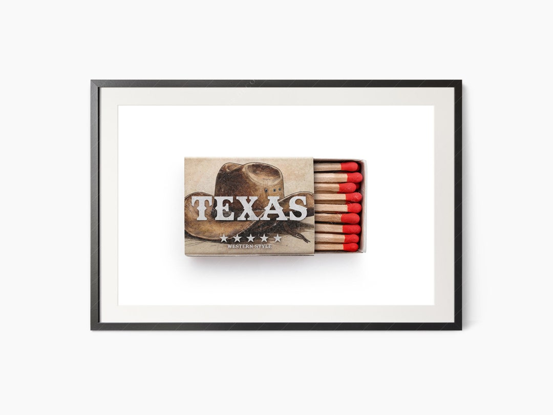 Texas Wall Art Matchbox Print Cowboy Lover Gift Western Style Austin ...