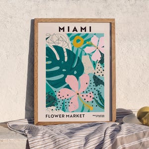 Flower Market Miami, Floral Shop Sign, Florida Poster, Beach Decor ...