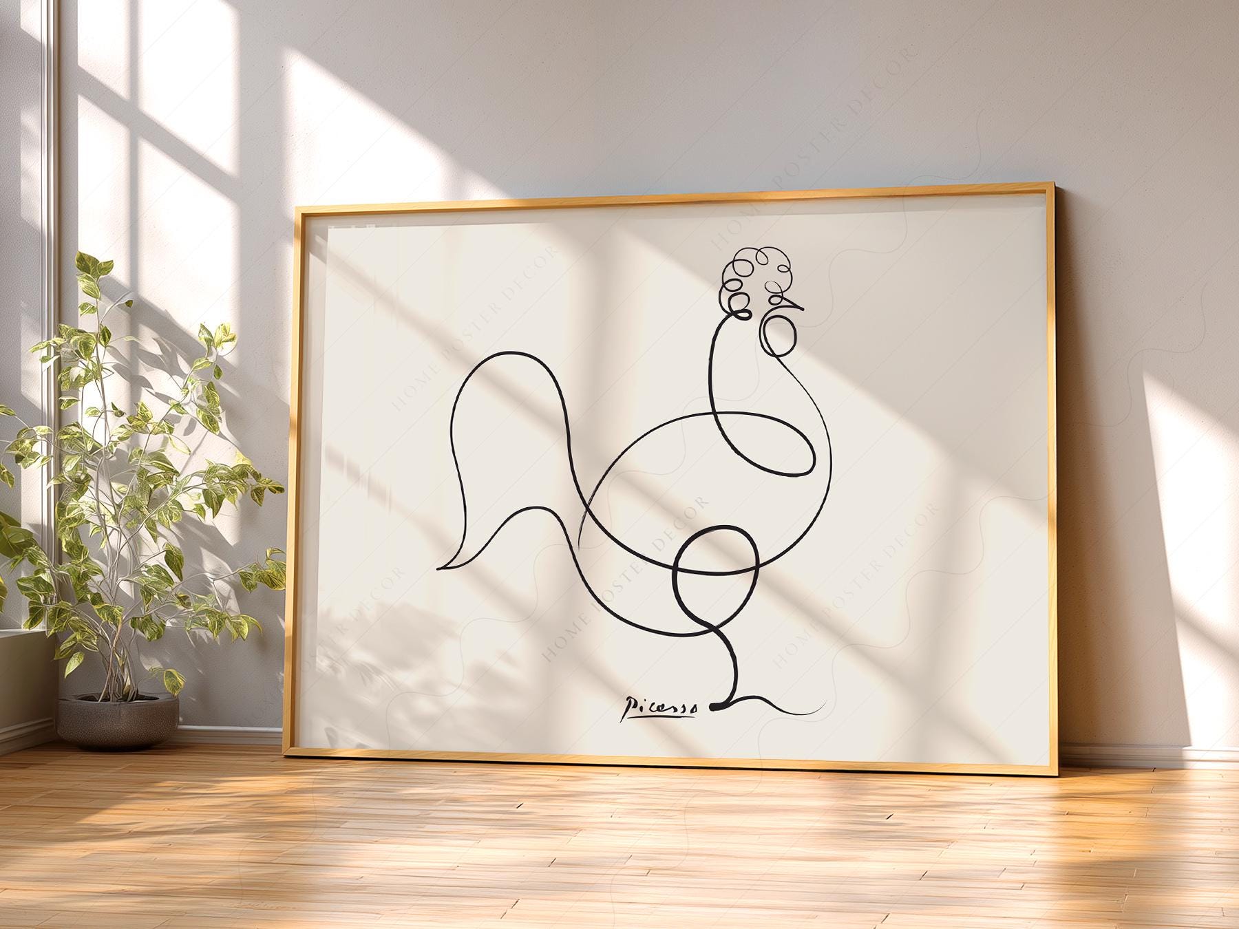 Picasso Rooster Line Art Print, Minimalist Kitchen Farmhouse Decor, Le ...