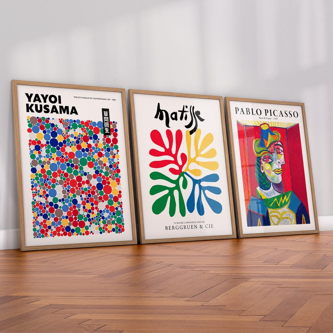 Set of 3 Prints Henri Matisse, Yayoi Kusama, Pablo Picasso, Maximalist ...