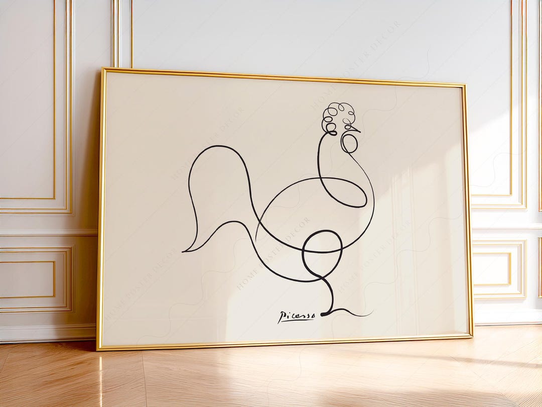 Picasso Rooster Line Art Print, Minimalist Kitchen Farmhouse Decor, Le ...