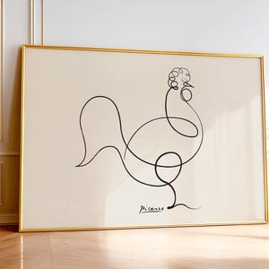 Picasso Rooster Line Art Print, Minimalist Kitchen Farmhouse Decor, Le ...