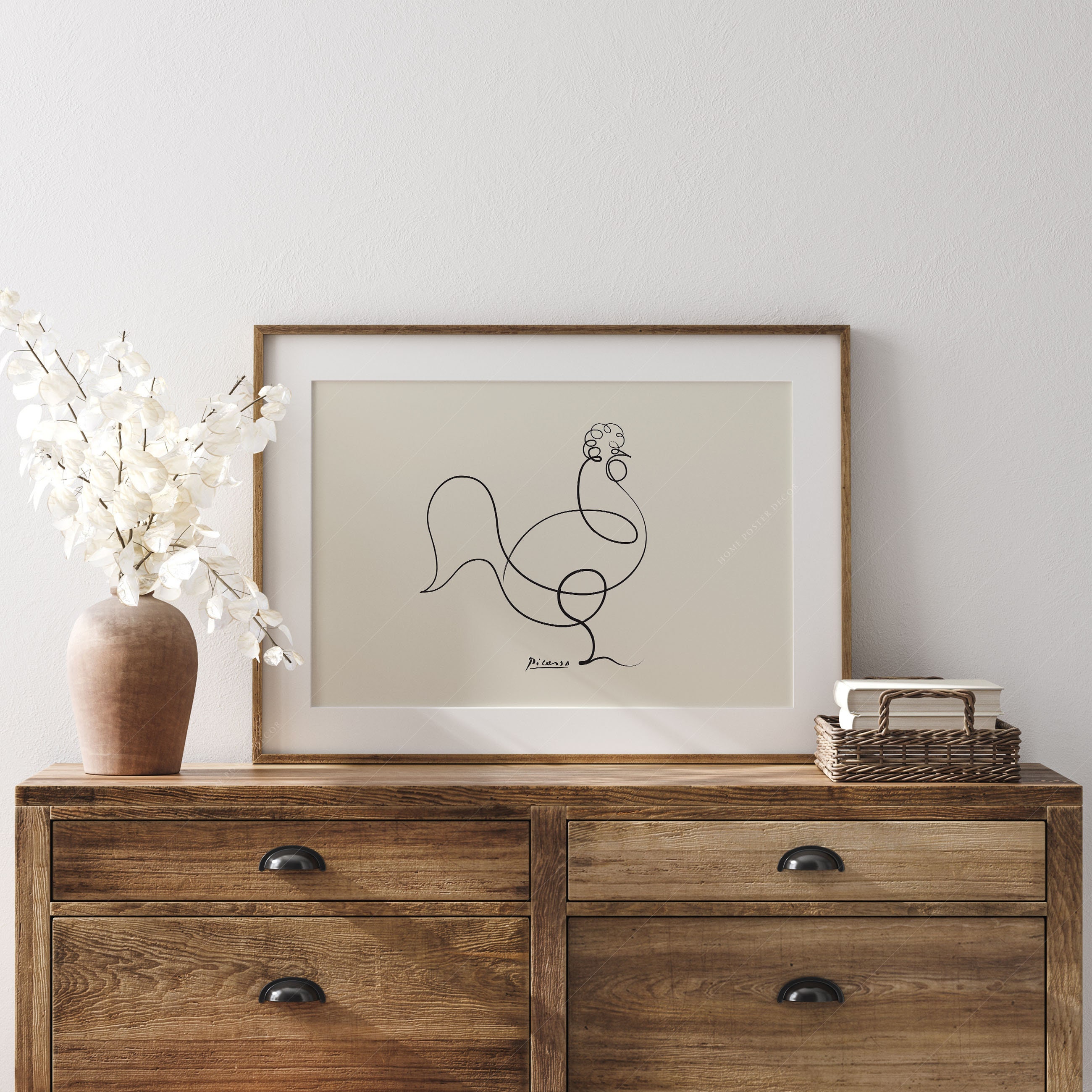 Picasso Rooster Line Art Print, Minimalist Kitchen Farmhouse Decor, Le ...