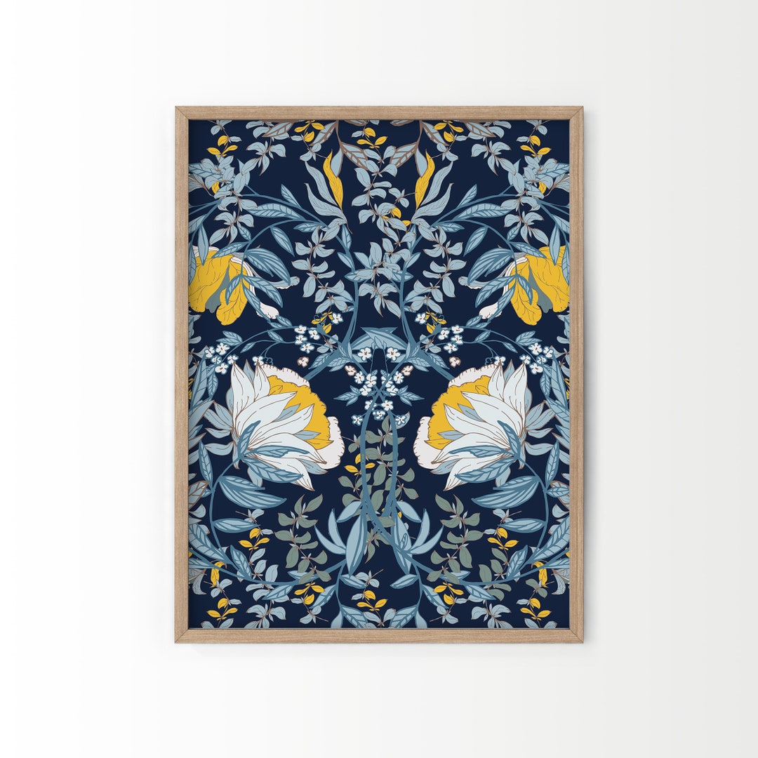 William Morris Print Blue Flowers Print Leaves Wall Art - Etsy