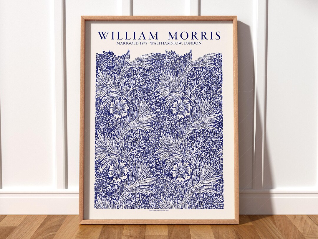 William Morris Poster, Blue Marigold Print, Morris Art, Flower Print ...