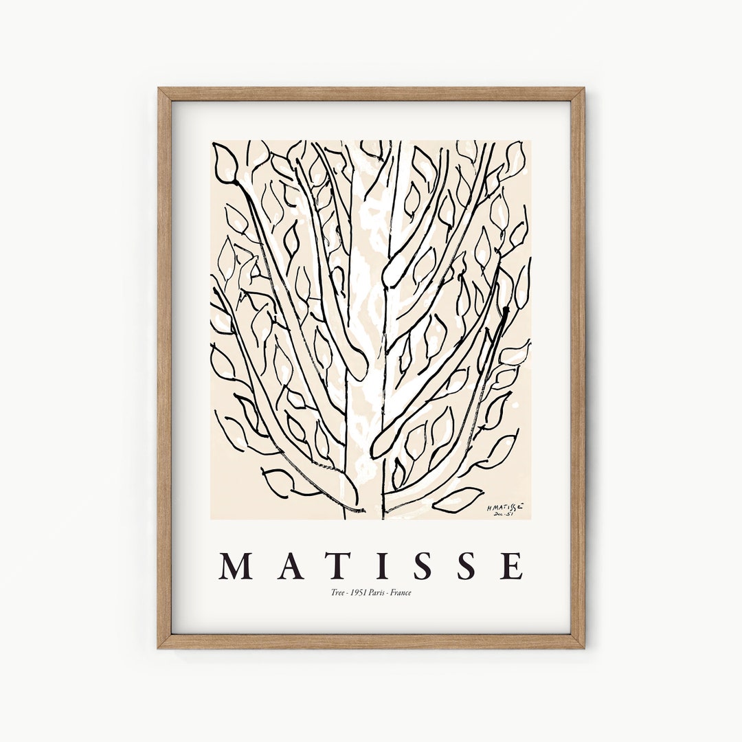 Henri Matisse Tree, Neutral Wall Art, Black Line Drawing on a Beige ...