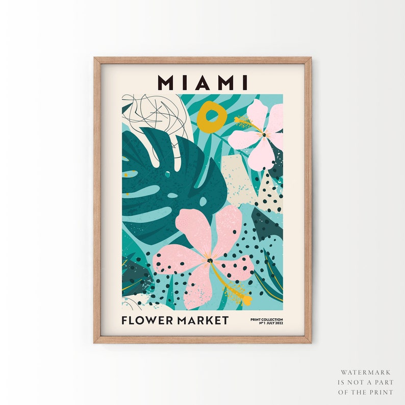 Flower Market Miami Floral Shop Sign Florida Poster Beach - Etsy