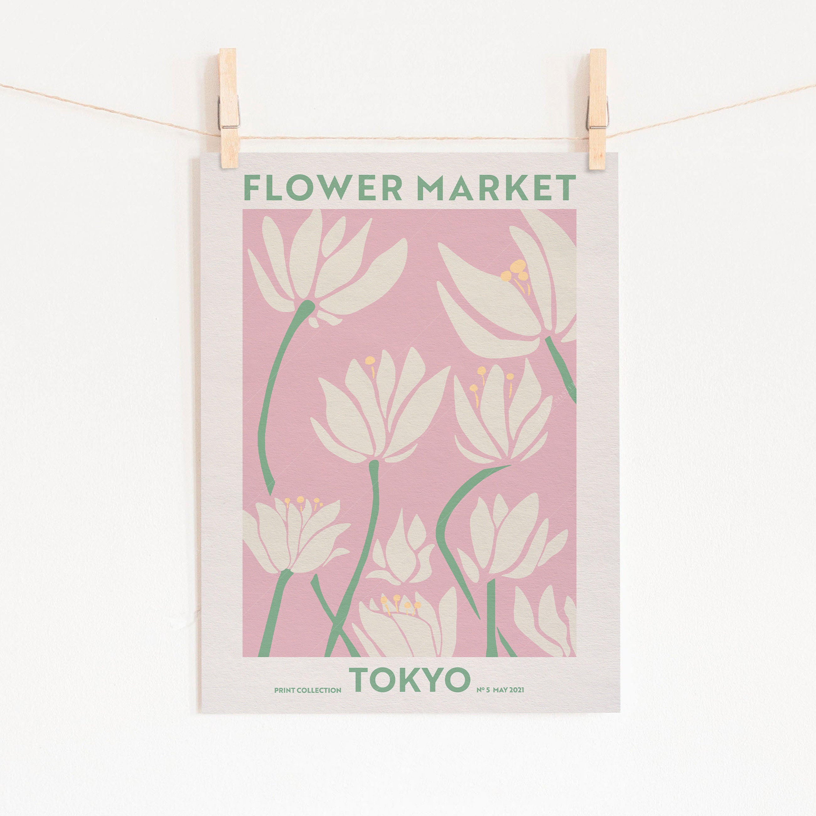 Flower Market Printed Pink Flower Art Spring Print Floral - Etsy