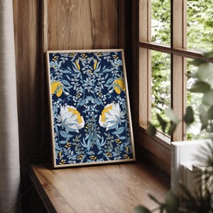 William Morris Print, Blue Flowers Print, Leaves Wall Art, Leaf Print ...