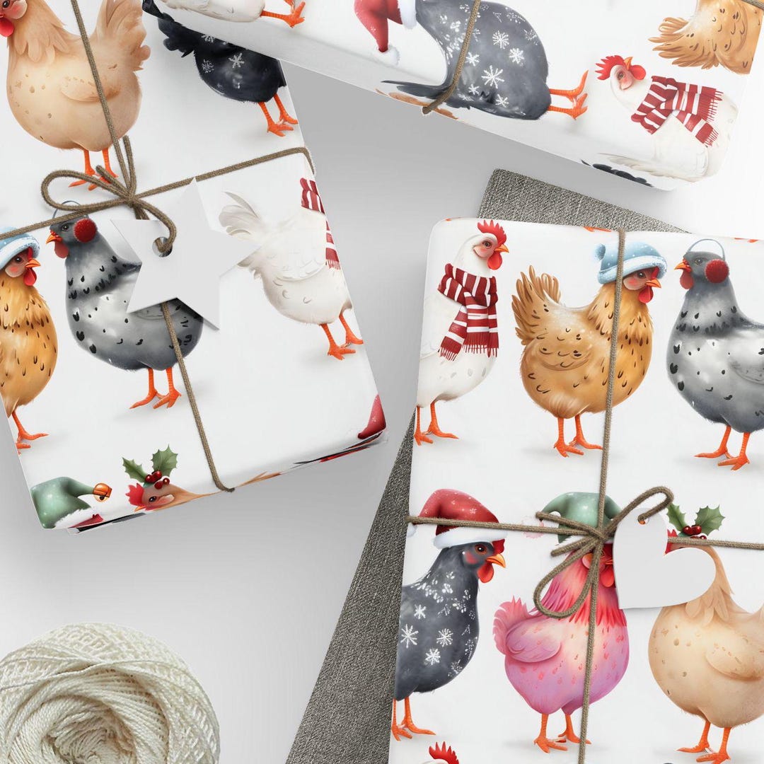 Holiday Chickens Wrapping Paper - Etsy