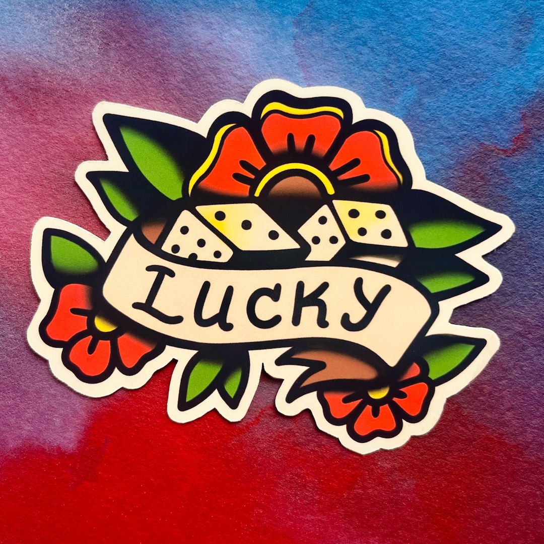 Lucky 7 Traditional Tattoo Flowers and Dice Sticker - Etsy