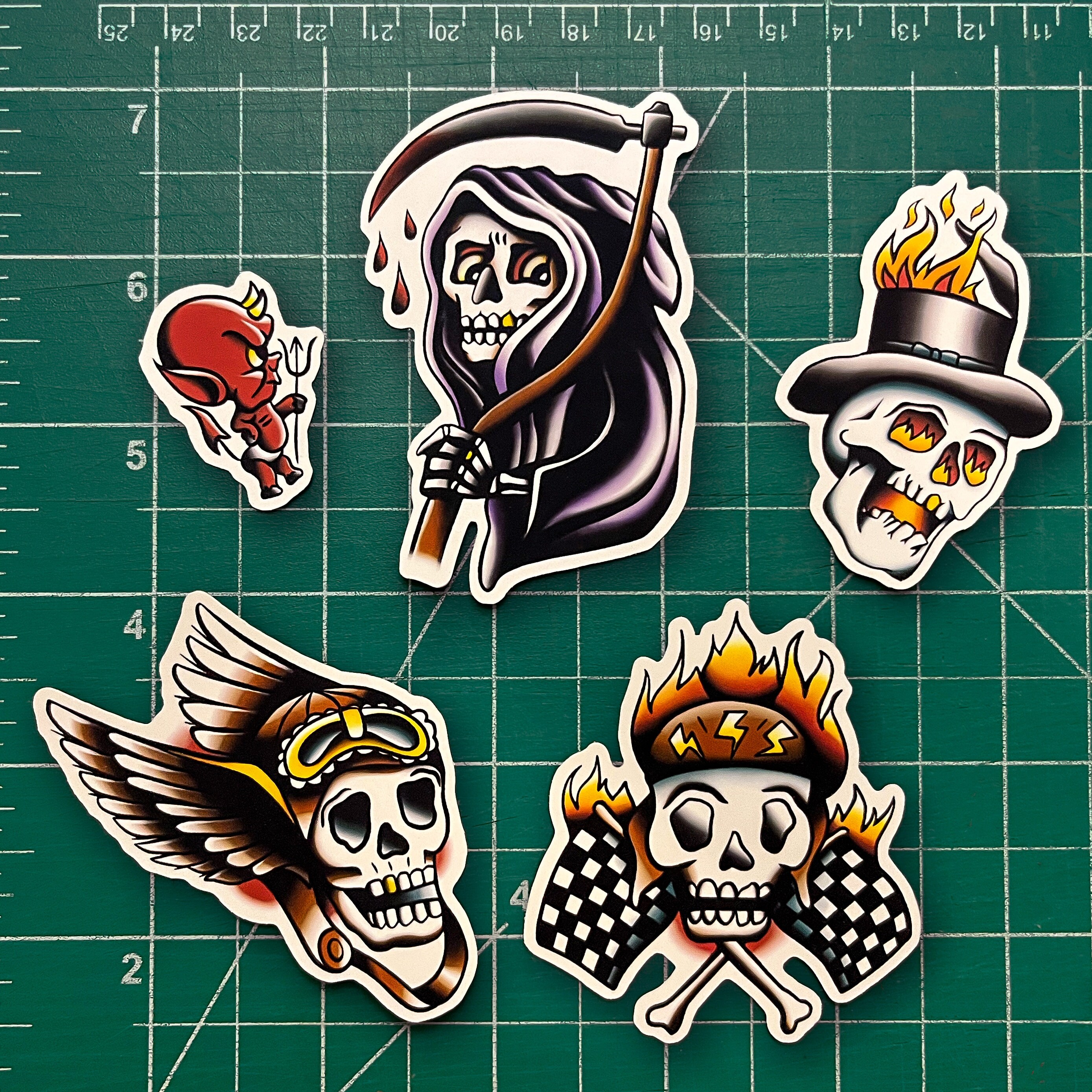 Tattoo Skulls Sticker Pack Grim Reaper Devilish Matte or Glossy ...