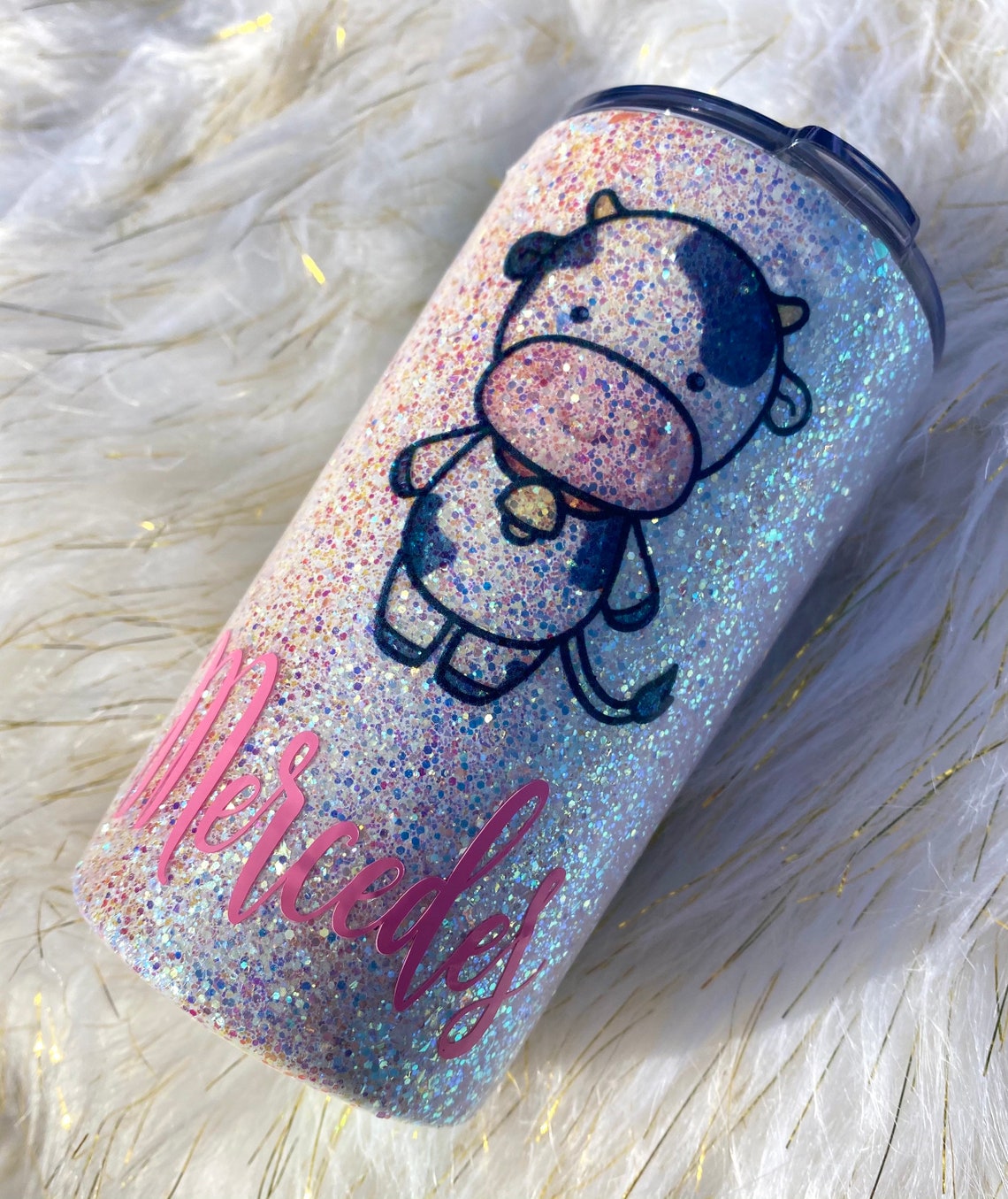 Cow Glitter Tumbler Kids Cow Cup Girls Glitter Cup Glitter - Etsy