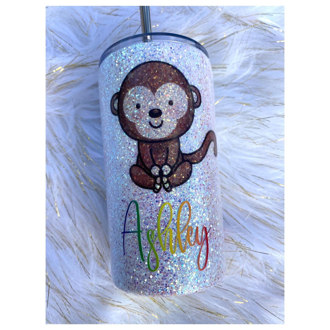 Kids Glitter Cup, Girls Glitter Tumbler, Sparkle Cup, Monkey Cup ...