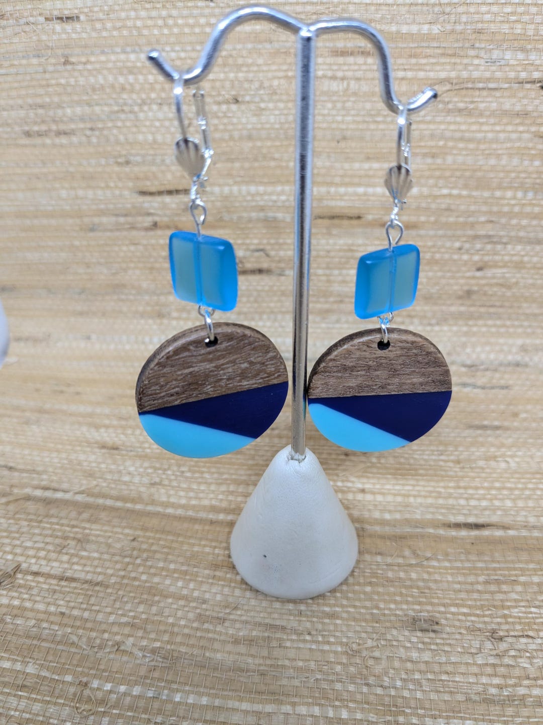 Resin and Wood Coin With Glass Square Bead Leverback Top 1 1/2 Long - Etsy