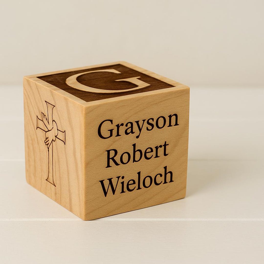 Personalized Wooden Baptism Block • Custom Engraved Baby Baptism Block ...