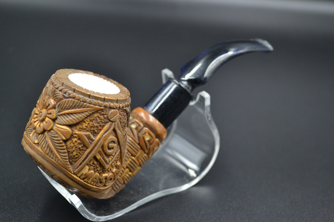 Masonic Pipe, Mason Pipe, Meerschaum Pipe, Hand Carved Meerschaum ...