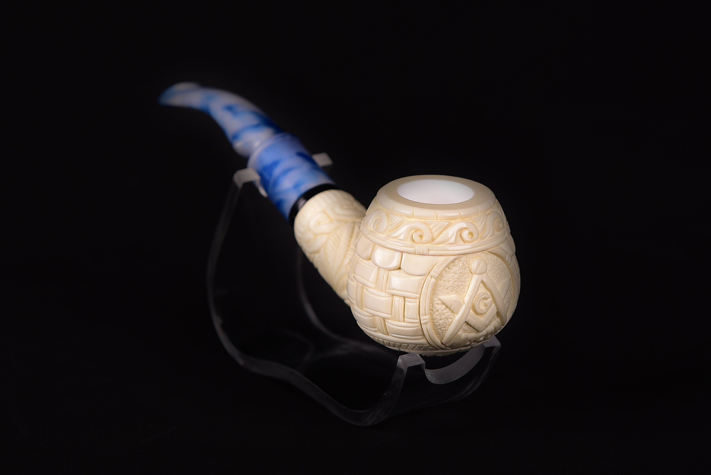 Masonic Pipe, Mason Pipe Meerschaum Pipe, Multi Stem Pipe, Hand Carved ...