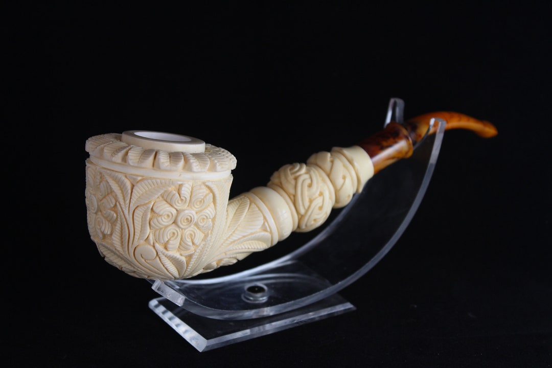 Embossed Floral Pipe, 9 Mm or 6 Mm Pipe, Half Bent Stem Meerschaum Pipe ...
