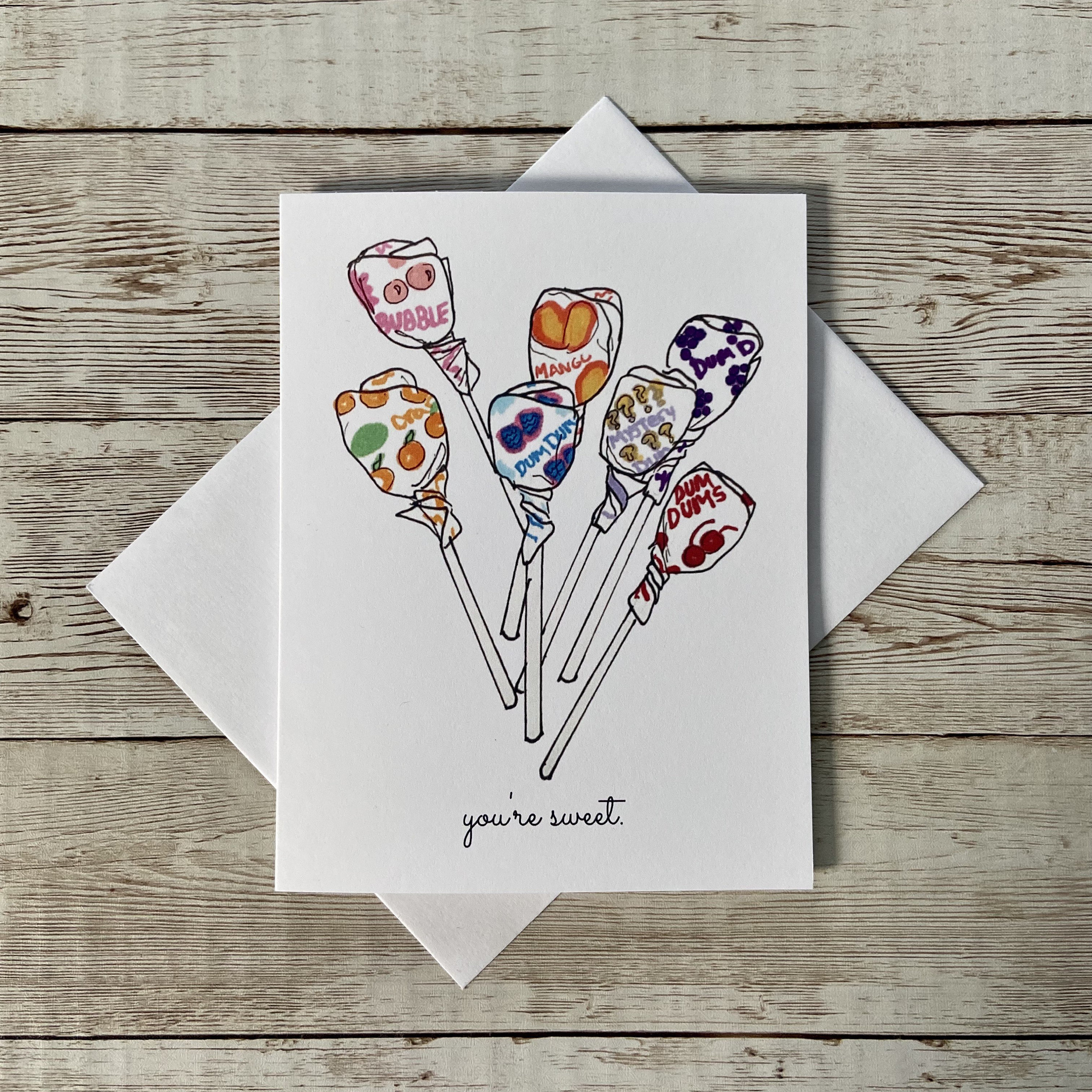 Dum Dum Lollipop Card, Candy Card, Sweet Card, Unique Hand Illustration ...