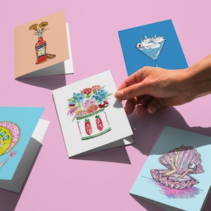 Cute Greeting Card Card Set, Mix N' Match, Unique Hand Illustrated ...