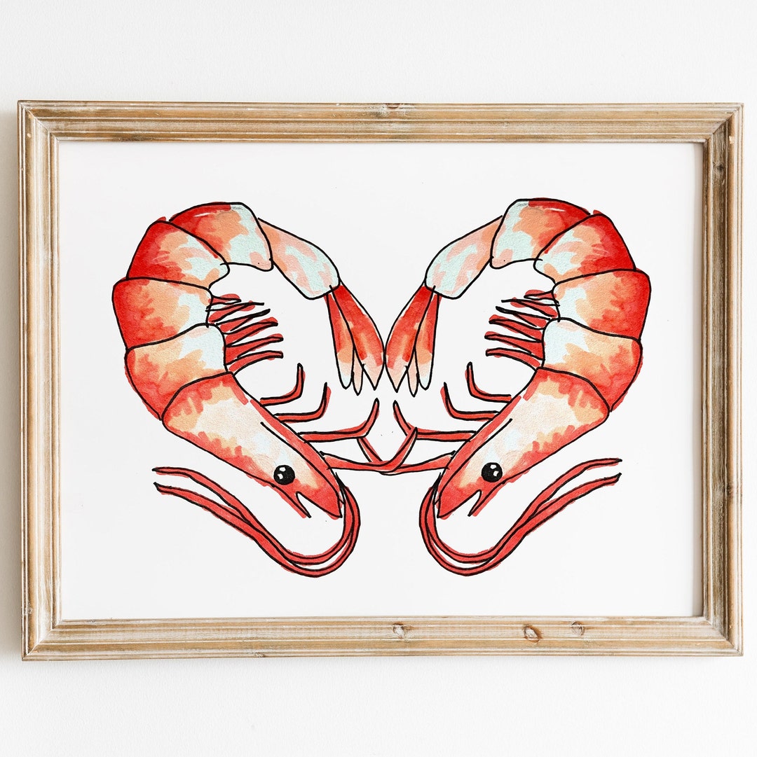 Shrimp Love Wall Art, Cute Heart Shaped Shrimp Print, Ocean Kitchen ...